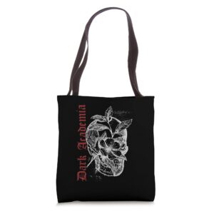 grunge dark academia skeleton and flower tote bag