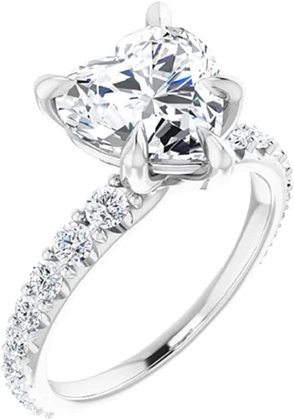 Moissanite World Dainty Intersecting Engagement Ring, Heart Cut 3.00CT, Colorless Moissanite Ring, 925 Sterling Silver, Solitaire Engagement Ring, Wedding Ring (8)