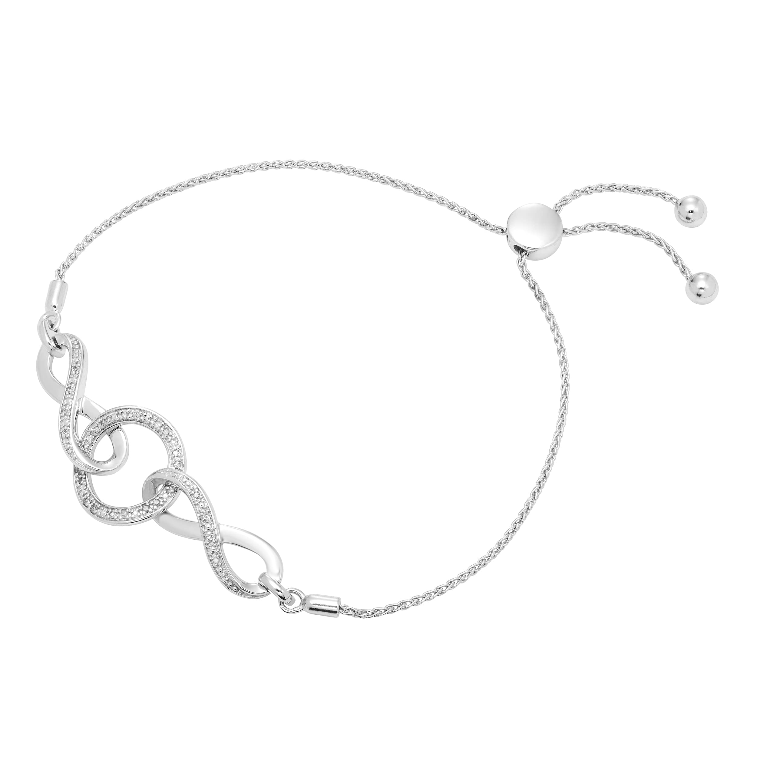 .925 Sterling Silver 1/10 Cttw Diamond Infinity Bolo Bracelet (G-H Color, I2-I3 Clarity) - 8-3/4"