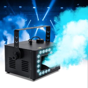 tcfundy 1500w fog machine with 16 led lights, haze machine 10000cfm with timer continuous spray, halloween smoke machine stage effect dmx hazer, w/remote control, for party wedding disco performance