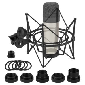 geekria for creators microphone shock mount compatible with samson c01, c01u pro, c03, c03u, cl7a, cl8a mic anti-vibration suspension adapter clamp mic holder clip (black/metal)