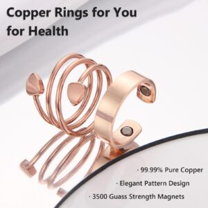 BioMag Copper Ring for Women, 99.99% Pure Copper Magnetic Rings for Lymphatic Drainage, Adjustable Jewelry Gifts for Women