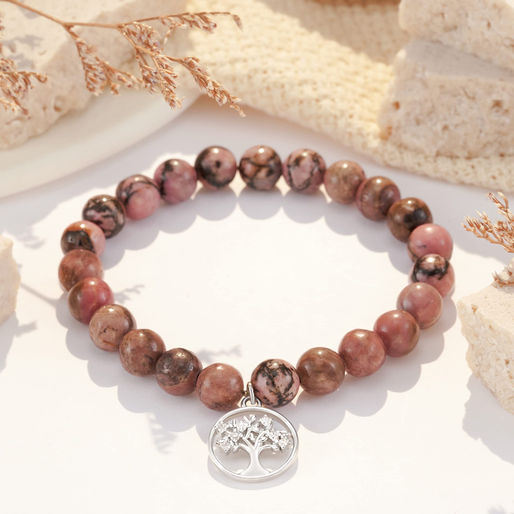 LAVEIR Redbean Tree of Life Bracelet, Grammy Style, for Grandma, Birthday, Mothers Day Gifts from Granddaughter Grandson