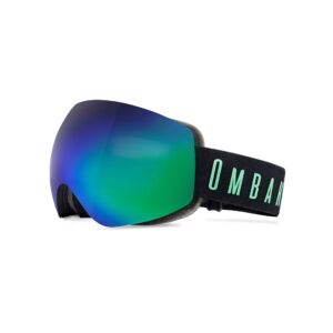 ombak ski goggles - mavericks black frame & green fire lens - ski/snowboard goggles for men, women & youth