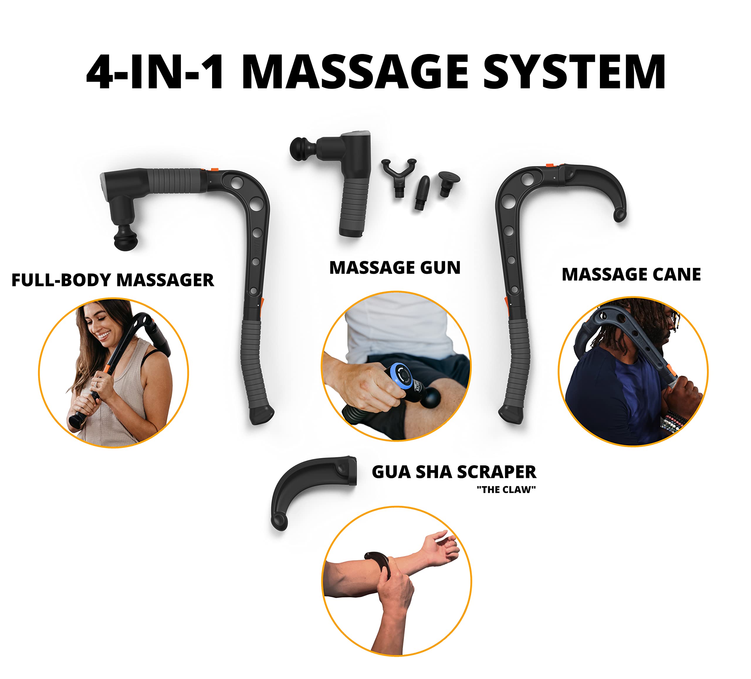 Brazyn - Talon Percussion Massage Gun + Massage Cane + Gun Holder System - Deep Tissue Muscle Massager with Arm Attachment for Whole Body Pain Relief, Upper and Lower Back, Neck & Shoulder Relaxer