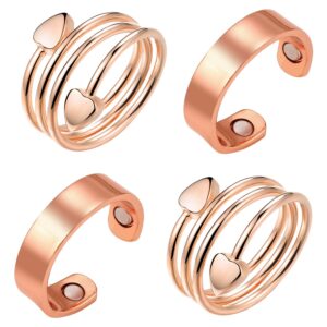 biomag copper ring for women, 99.99% pure copper magnetic rings for lymphatic drainage, adjustable jewelry gifts for women