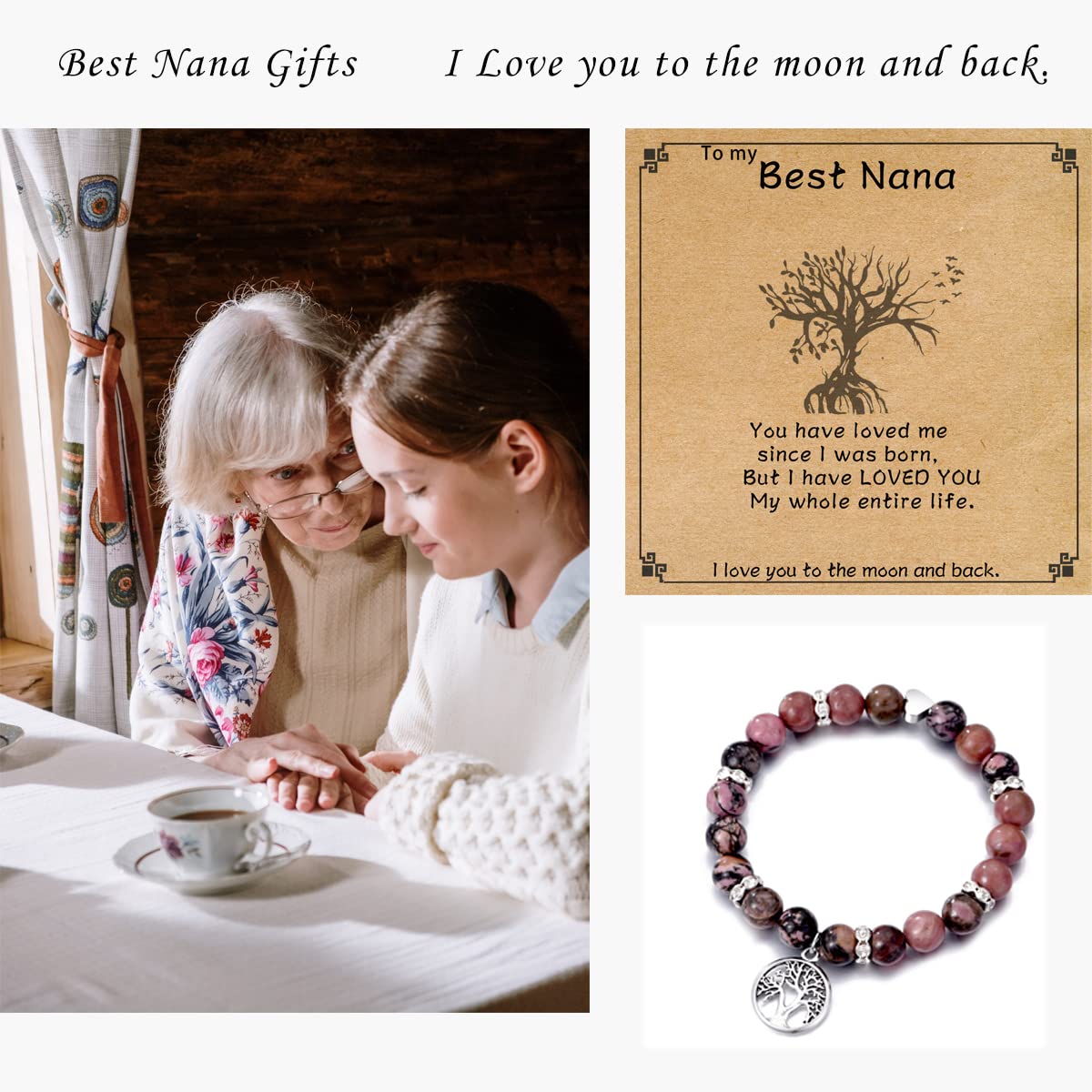 Mothers Day Gifts for Nana,Nana Gifts,Tree of Life Nana Bracelet Natural Stone Bracelet Gifts for Nana from Granddaughter Grandson