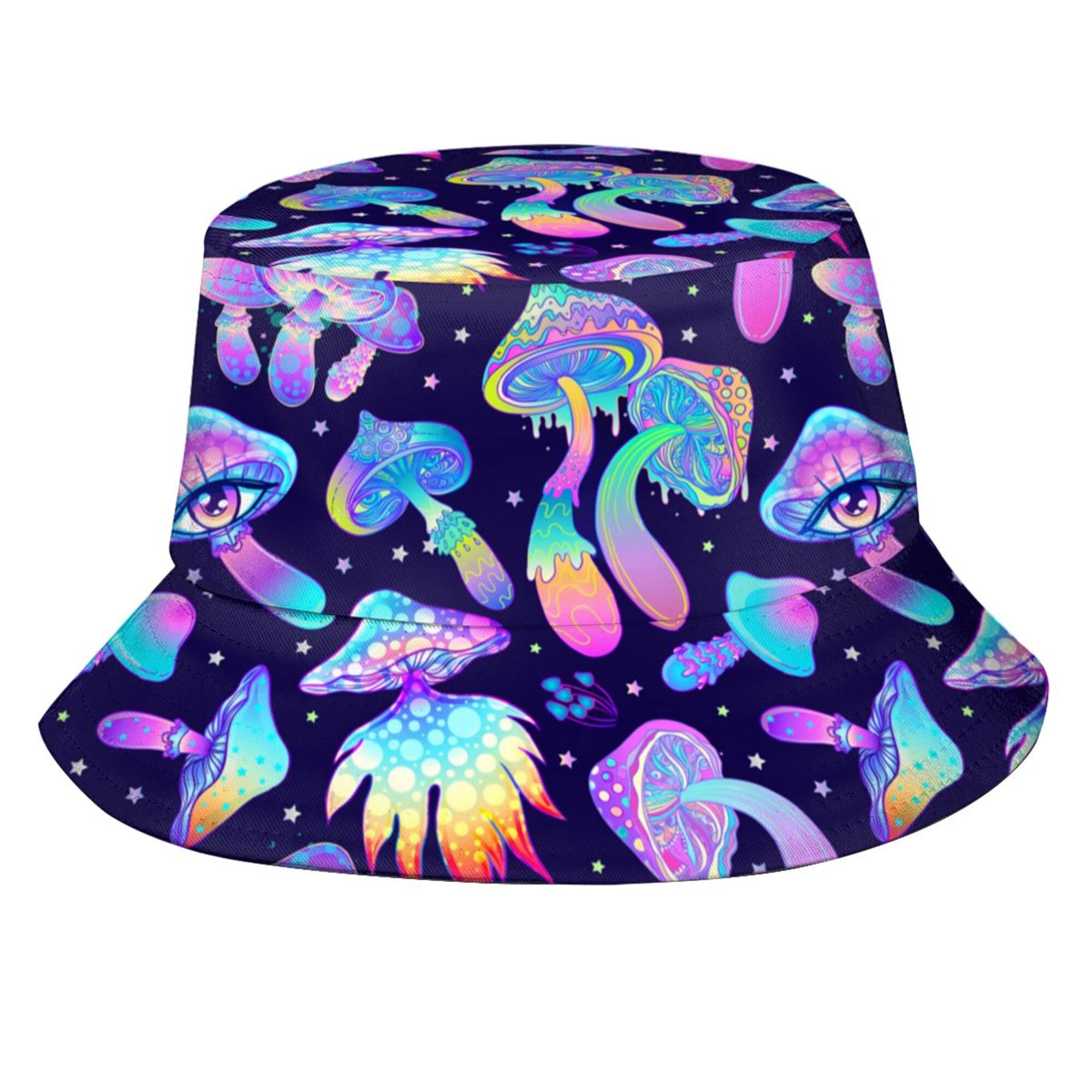 Mushroom Bucket Hats for Women Men Rave Festival Trippy Outfits Accessories for Women Summer Beach Sun Hat Packable Fisherman Cap Mushroom Gifts