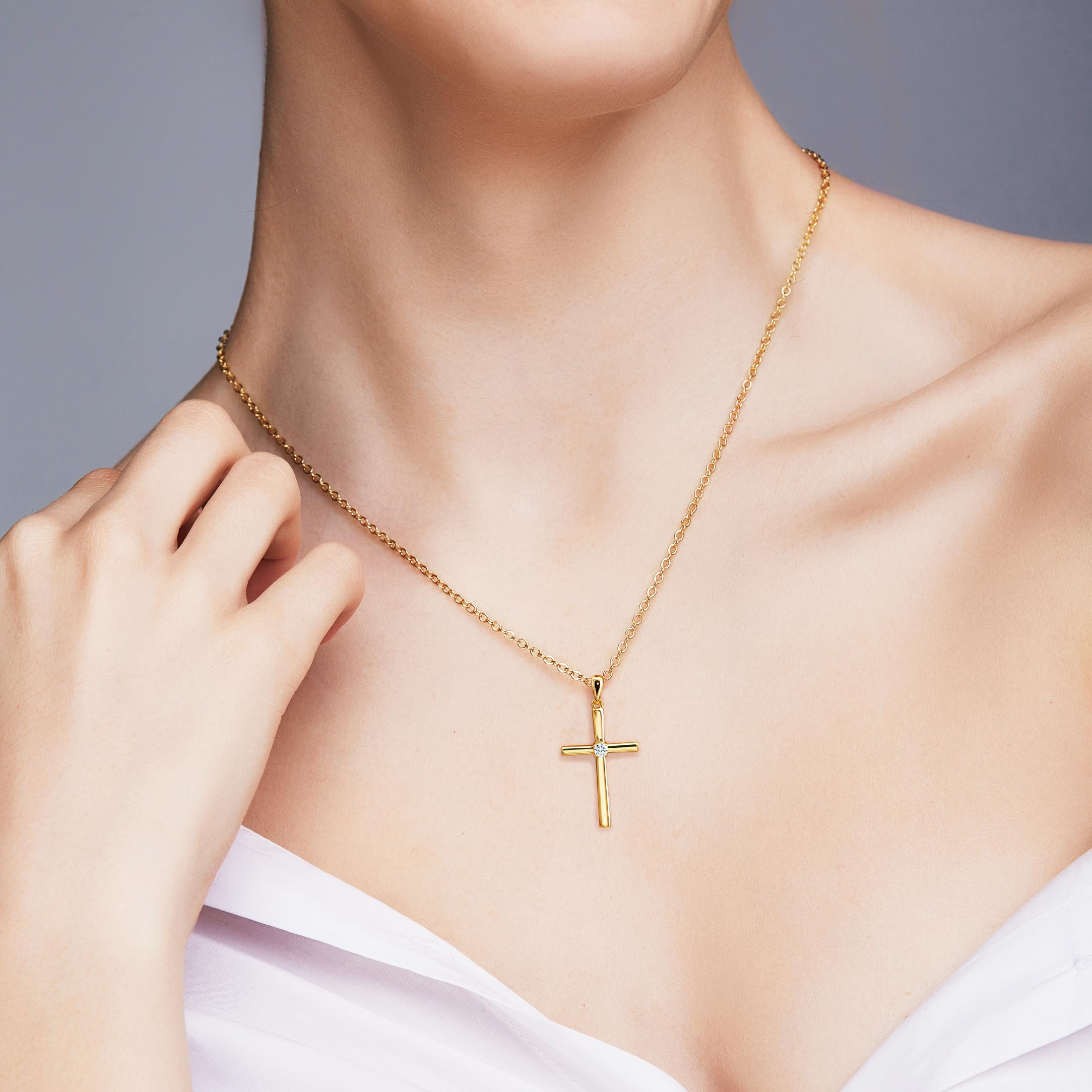 Cross Necklace for Women, Exquisite Gemstone, 18K Gold Necklace for Women, Gold, Cubic Zirconia