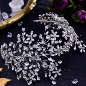 ZHENM Wedding Headband Rhinestone Wedding Headpiece Bridal Hair Accessories for Women(Silver)