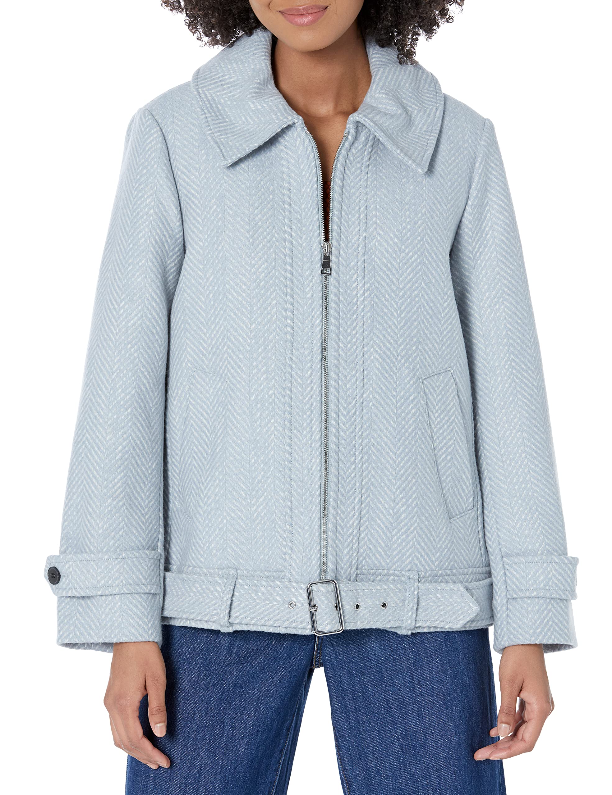 Club Monaco Women's Textured Moto Jacket, Grey White, Small