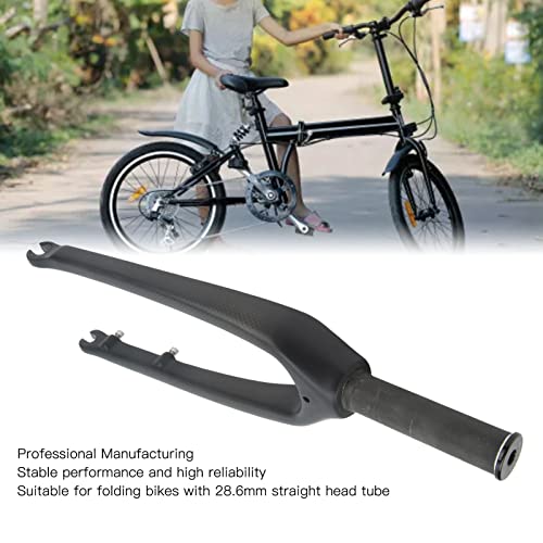 Kadimendium Road Bike Front Fork, Mountain Bike Fork High Strength Carbon Fiber 4.37in Top Tube Simple 20 Inch for Folding Bike for 28.6mm Straight Tube