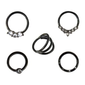 5 pcs 8mm cartilage rings hoops for daith, septum and nostril nose earrings, cartilage earrings helix tragus earrings conch earrings and rook piercing earrings for women - black