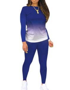 jsvzreu two piece outfits for women pants loungewear set 2 piece outfits sweatsuit track suits matching jogger lounge sets long sleeve(blue,xl)