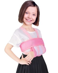 douheal medical kids arm sling, breathable, soft & comfort, adjustable, toddler children pediatric rotator cuff, elbow support for broken, fractured arm & shoulder injury, immobilizer band (pink)