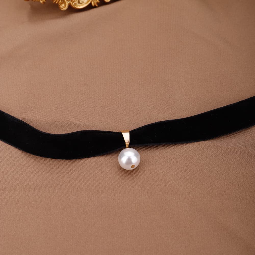 Missgrace Sexy Simple Black Pearls Short Choker Necklace Dainty Halloween Gothic Punk Bar Party Custume Vintage Thick Choker Necklace for Women