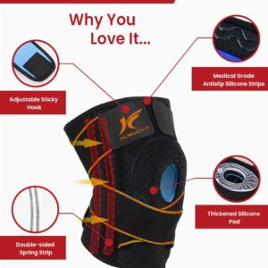 Hurmoya Knee Brace for Knee Pain, 2 Adjustable Straps Compression Support with Patella Gel Pad & 4 Side Stabilizers, Medical for Arthritis, Meniscus Tear, Injury Recovery, Pain Relief, ACL, MCL, Sports, Running, Weightlifting, Plus Size for Men and Women