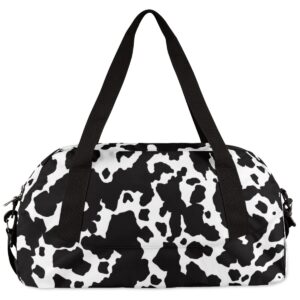 Black White Cow Print Gym Bag for Women and Men,Farm Animal Small Duffel Bag for Sports, Gyms, Yoga, Weekend Getaway, Travel Overnight Bag Workout Bag Cheer Dance Bag for Girls Boys Teen