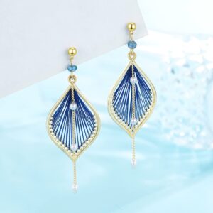 Earrings for Women Colorful Layered Leaf Earrings Bohemian Dangle Drop Tassel Silver Earrings Women Gifts leaf layered silver earrings Black Pearl