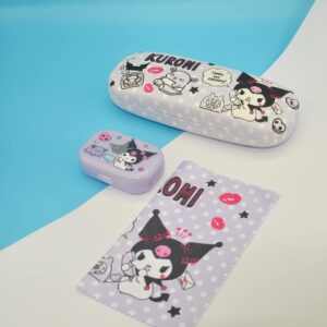 Kawaii Hard Shell Eyeglasses Case with Cleaning Cloth, Portable Kitty Cat Contact Lens Case Kit with Mirror for Women Girls, Cute Lens Holder Kit, Eyeglass Holder Box Fits Most Glasses Sunglasses Case