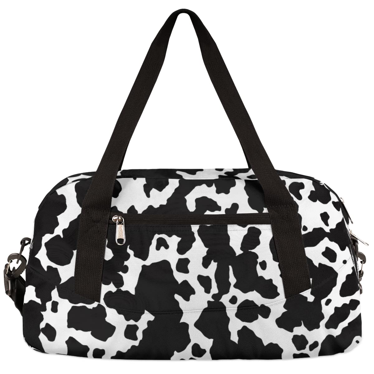 Black White Cow Print Gym Bag for Women and Men,Farm Animal Small Duffel Bag for Sports, Gyms, Yoga, Weekend Getaway, Travel Overnight Bag Workout Bag Cheer Dance Bag for Girls Boys Teen