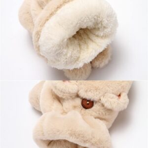 Woman Winter Warm Gloves Girls Cute Bear Rabbit Ears Convertible Flip Top Fingerless Thick Mittens for Teen Student (Color : Bear Khaki, Gloves Size : One Size)