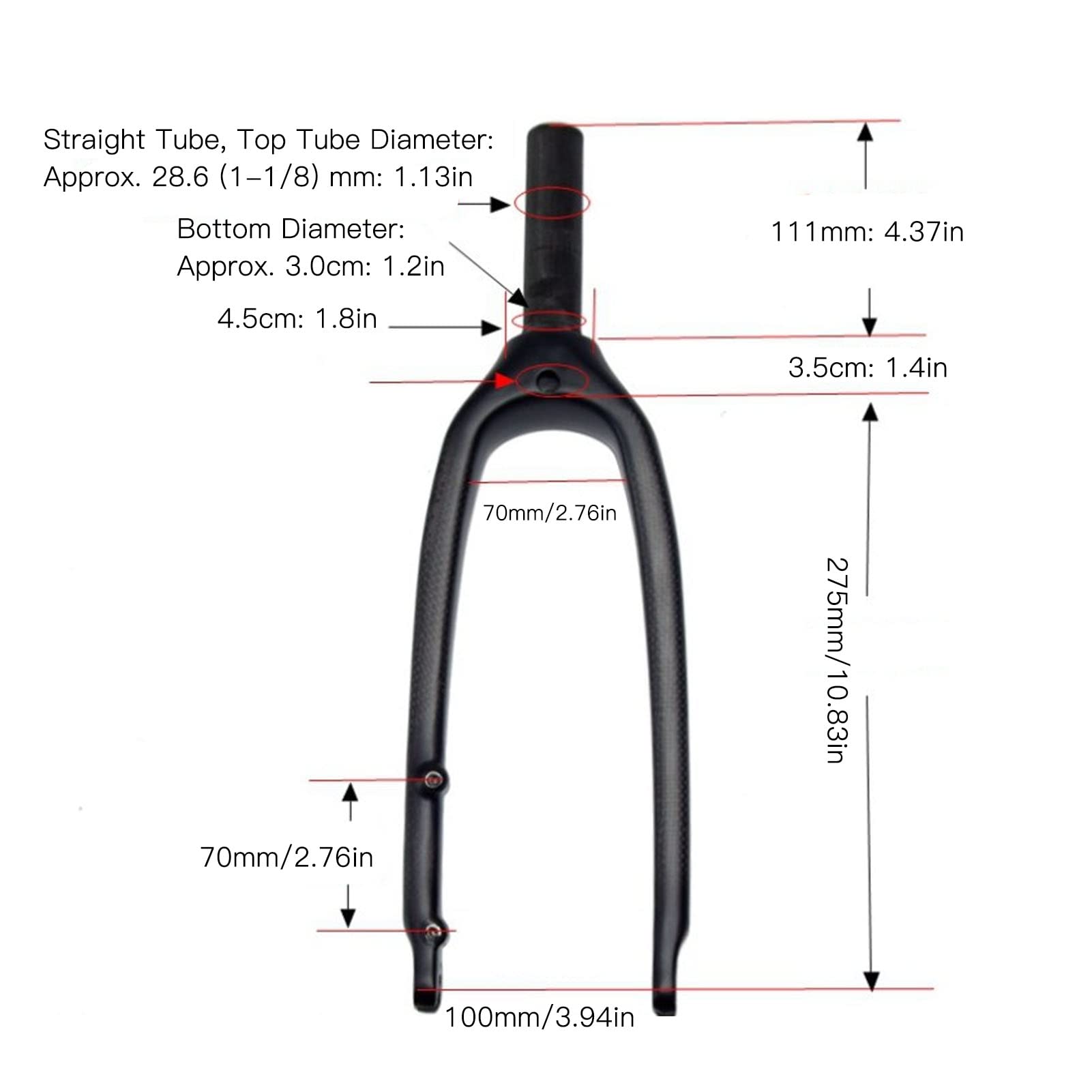 Kadimendium Bike Front Fork, Professional High Strength 20 Inch Mountain Bike Fork Lightweight Carbon Fiber for Folding Bike for 28.6mm Straight Tube