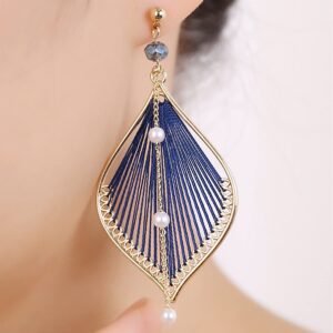 Earrings for Women Colorful Layered Leaf Earrings Bohemian Dangle Drop Tassel Silver Earrings Women Gifts leaf layered silver earrings Black Pearl