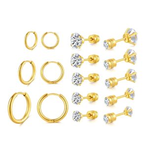 dainty 8 pairs surgical stainless steel earrings 14k gold plated hoop earrings,stainless steel,14k gold plated