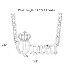 Tiberu Hip Hop Crystal Crown Queen Cuban Chain Necklace Chunky Statement Pendant Necklace Rapper Accessories 80S 90s Party Costume Jewelry (Silver)