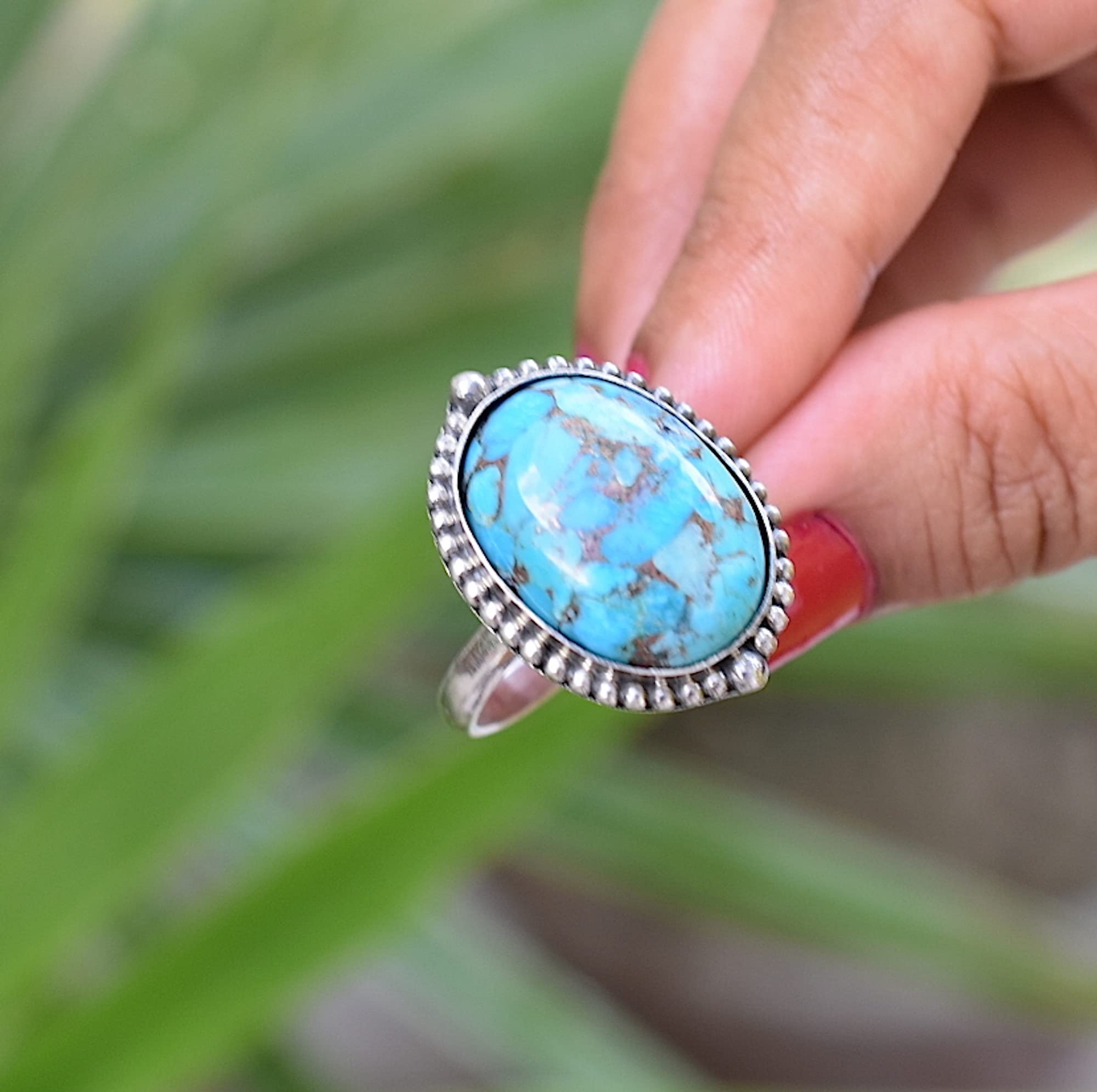 Rekha Gems Blue Copper Turquoise Ring-925 Sterling Silver Ring-Turquoise Jewelry- BTQ-35 (9 US)