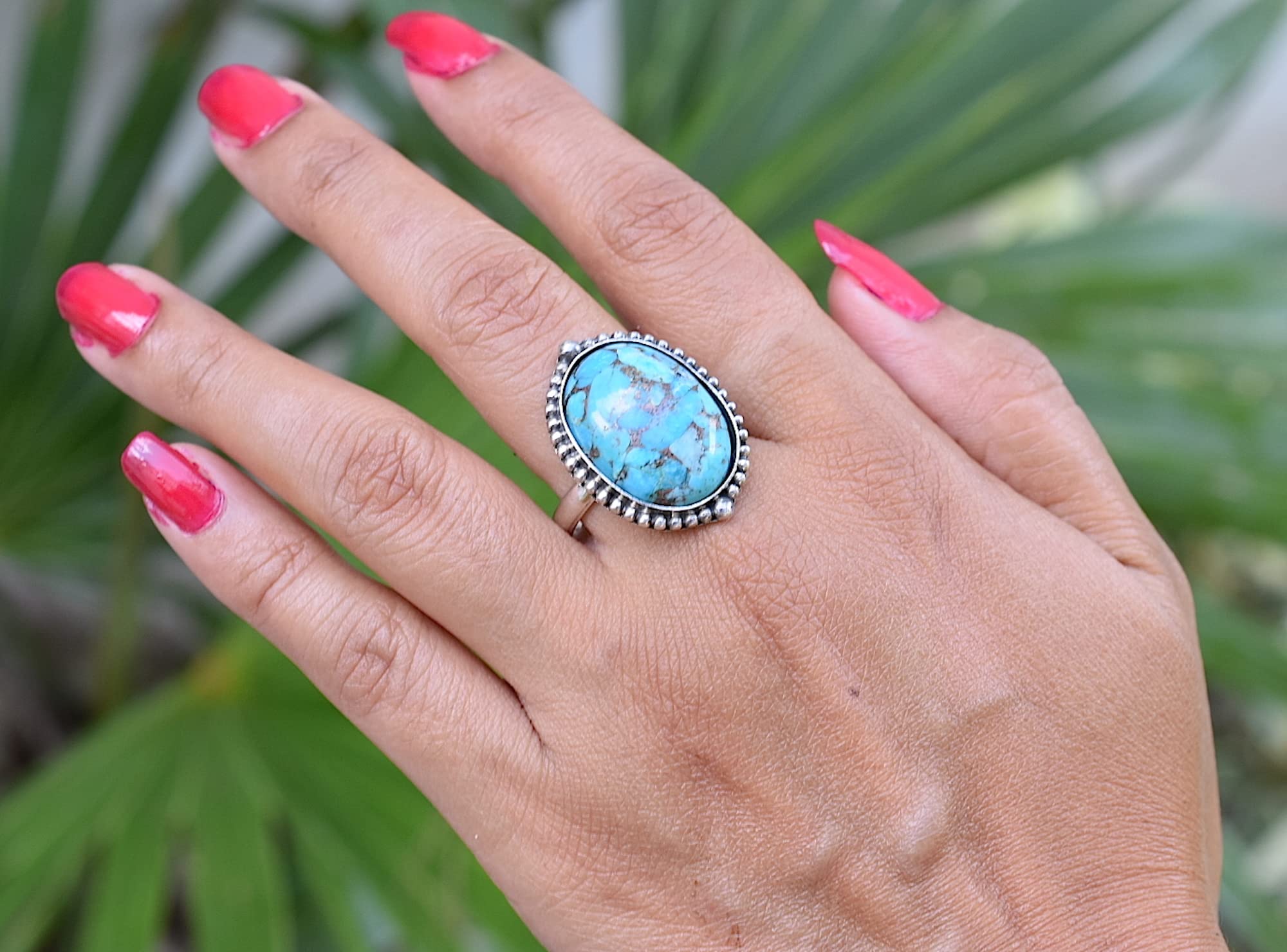 Rekha Gems Blue Copper Turquoise Ring-925 Sterling Silver Ring-Turquoise Jewelry- BTQ-35 (9 US)