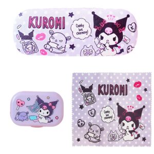 kawaii hard shell eyeglasses case with cleaning cloth, portable kitty cat contact lens case kit with mirror for women girls, cute lens holder kit, eyeglass holder box fits most glasses sunglasses case