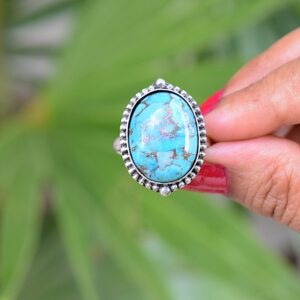 Rekha Gems Blue Copper Turquoise Ring-925 Sterling Silver Ring-Turquoise Jewelry- BTQ-35 (9 US)