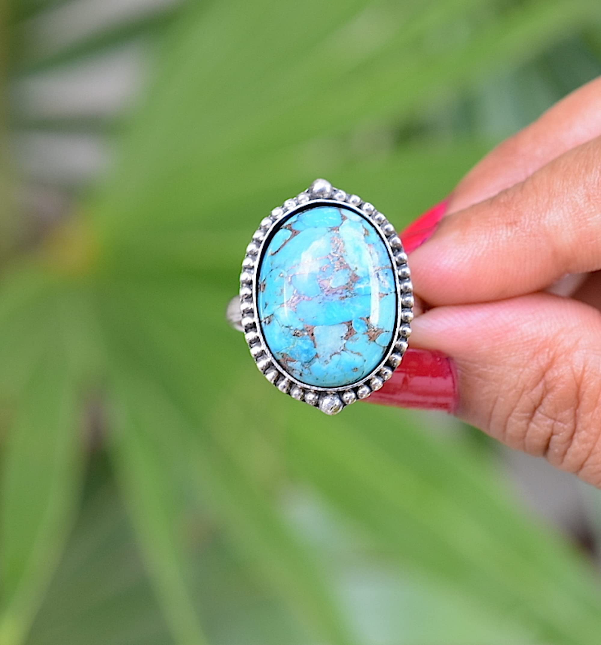 Rekha Gems Blue Copper Turquoise Ring-925 Sterling Silver Ring-Turquoise Jewelry- BTQ-35 (9 US)