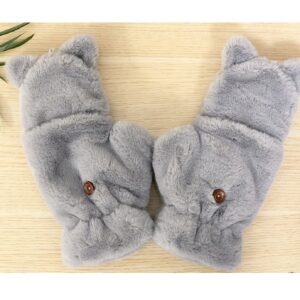 Women Winter Cute Cartoon Fur Rabbit Mittens Fingerless Gloves Plush Warm Glove Soft Thick Flexible Half Finger Gloves (Color : White, Gloves Size : One Size)