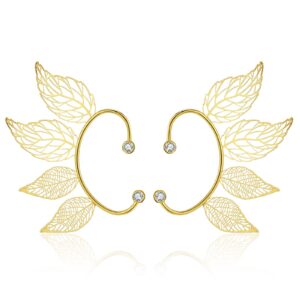 yumikoo elf ear cuffs fairy earrings non piercing golden leaves earrings for women