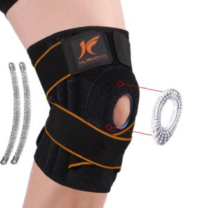 hurmoya knee brace for knee pain, 2 adjustable straps compression support with patella gel pad & 4 side stabilizers, medical for arthritis, meniscus tear, injury recovery, pain relief, acl, mcl, sports, running, weightlifting, plus size for men and women