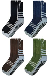 rative anti slip non skid slipper hospital crew socks with grips for adults men women (xl, 4 pairs-back stripes)