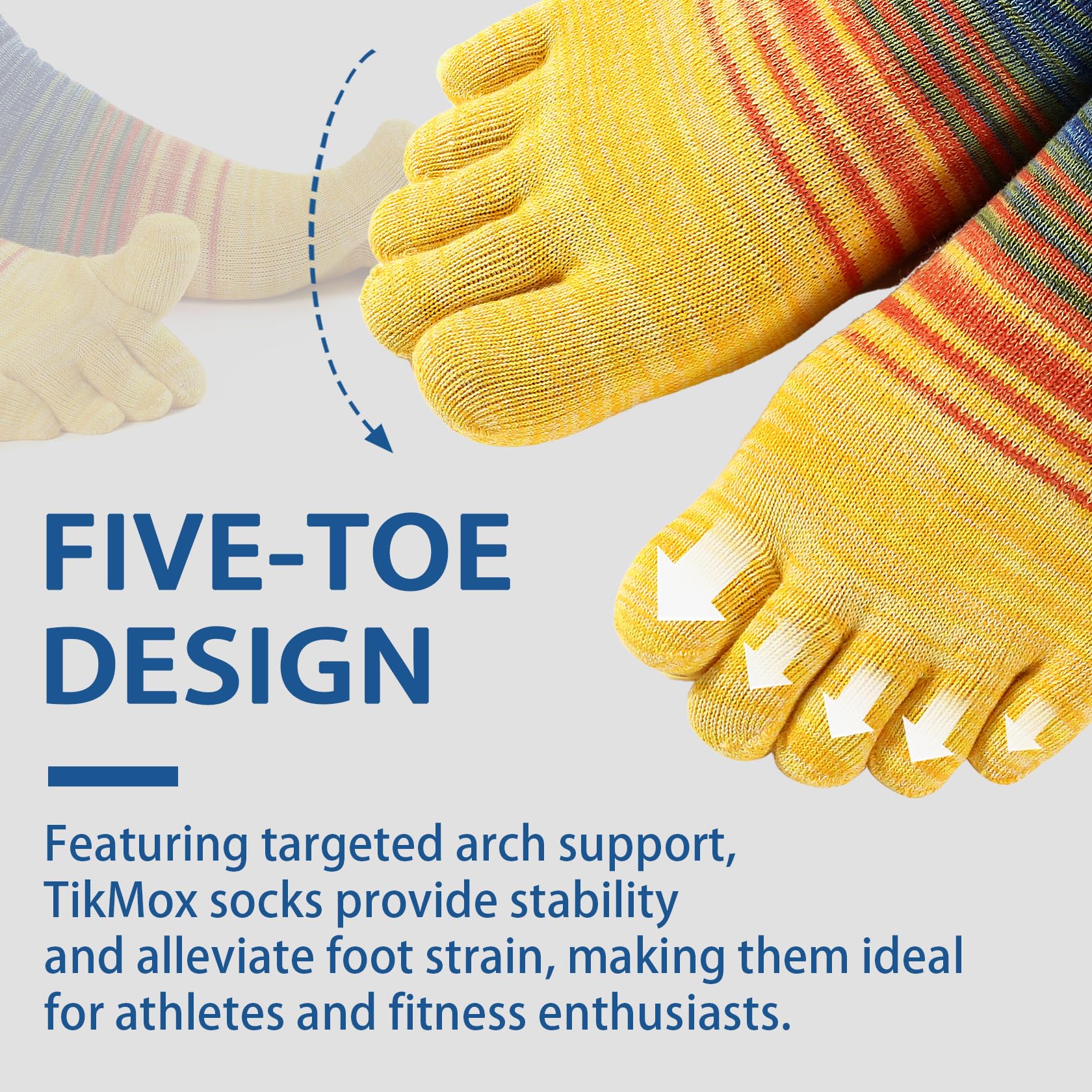 TikMox Crew Toe Sock, Cotton Ankle sock, Arch Support, Running Five-Toe Design for Sports Enthusiasts for Men & Women(6pairs)