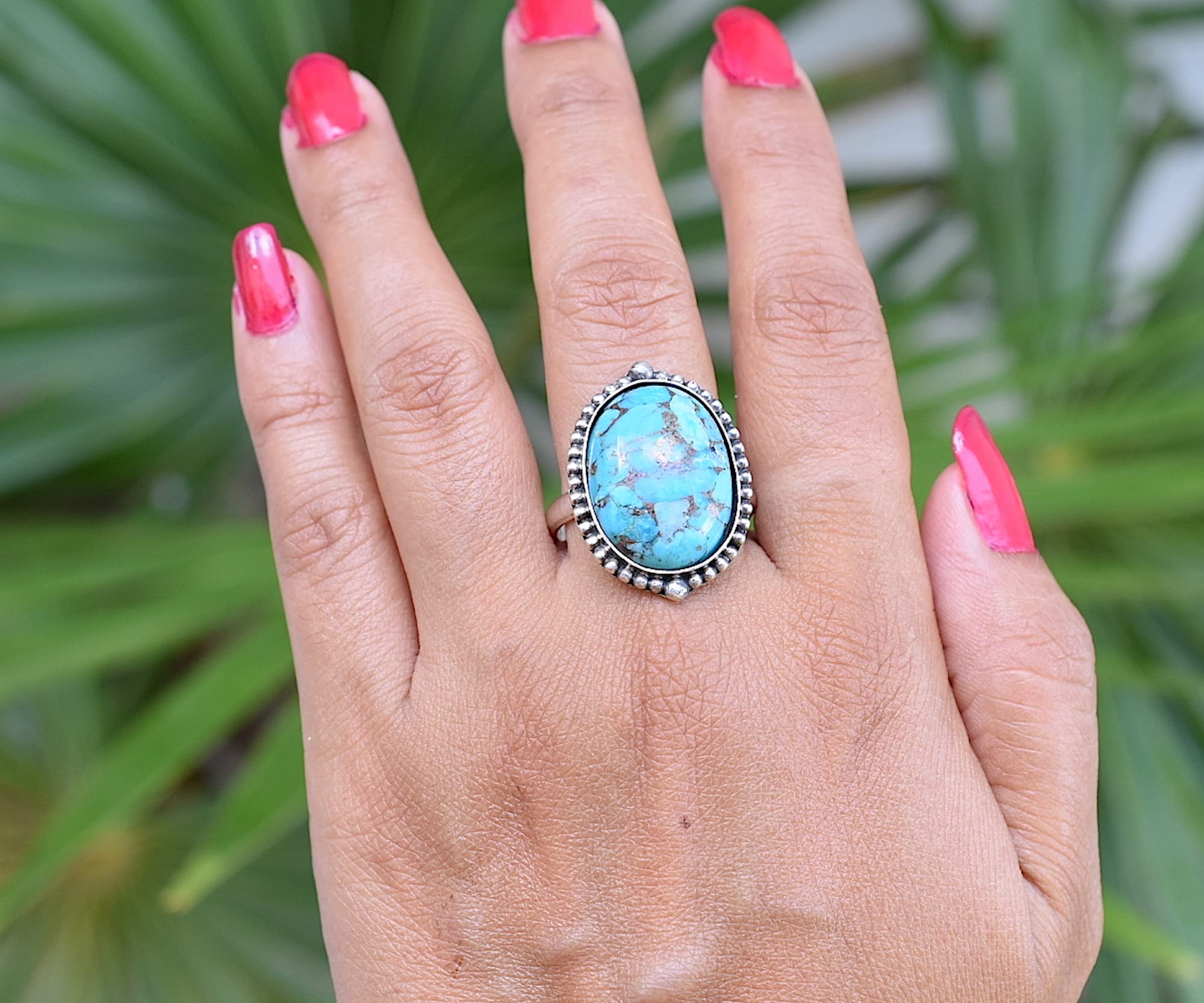 Rekha Gems Blue Copper Turquoise Ring-925 Sterling Silver Ring-Turquoise Jewelry- BTQ-35 (9 US)