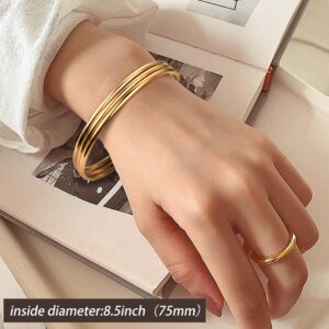 Florideco 3mm Stainless Steel Bracelet Glossy Stackable Thin Round Bangle Bracelet for Women