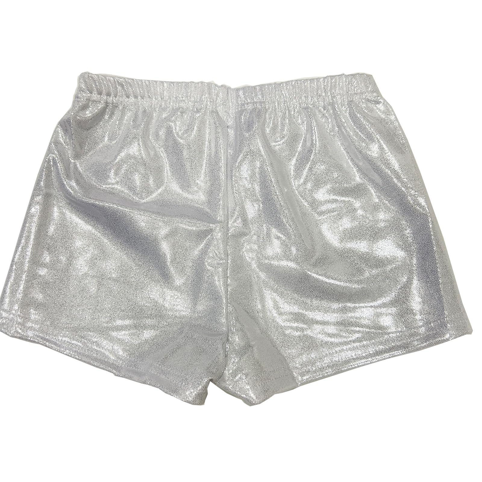 KKmeter Kids Girls Metallic Ballet Dance Booty Shorts Sports Gymnastics Yoga Workout Cycling Running Activewear Shorts (Silver, 11-12)