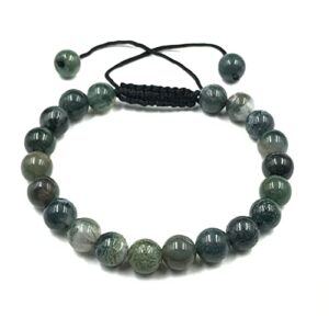 SHNAYA JEWELS AAA MOSS AGATE Natural Healing Power Gemstone Crystal Beads Unisex Adjustable Macrame Bracelets 8mm