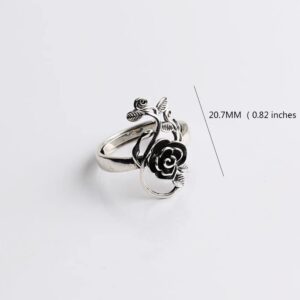 Black Rose Flower Stacking Rings for Women Men Dainty 925 Sterling Silver Plated Ring Delicate Open Adjustable Everyday Ring Charm Personalized Jewelry Vintage Elegant Statement Valentine's Day Birthday Fashion Gifts for Her