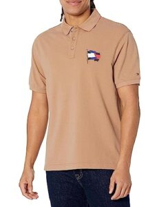 tommy hilfiger mens wavy flag casual polo shirt, basket brown, medium us