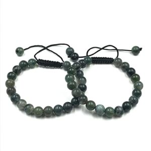 SHNAYA JEWELS AAA MOSS AGATE Natural Healing Power Gemstone Crystal Beads Unisex Adjustable Macrame Bracelets 8mm