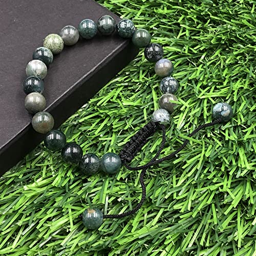 SHNAYA JEWELS AAA MOSS AGATE Natural Healing Power Gemstone Crystal Beads Unisex Adjustable Macrame Bracelets 8mm