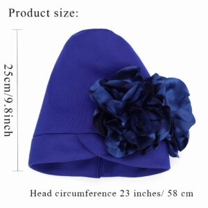 Urieo Flower Afican Turban Headwrap Vintage Beanie Head Scarf Elastic Head Warp for Women (Blue)