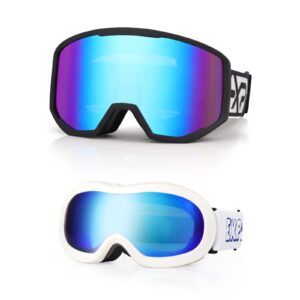 exp vision ski goggles anti-fog child snowboard goggles with uv protection, over the glasses snow goggles for adult kids (blue set)